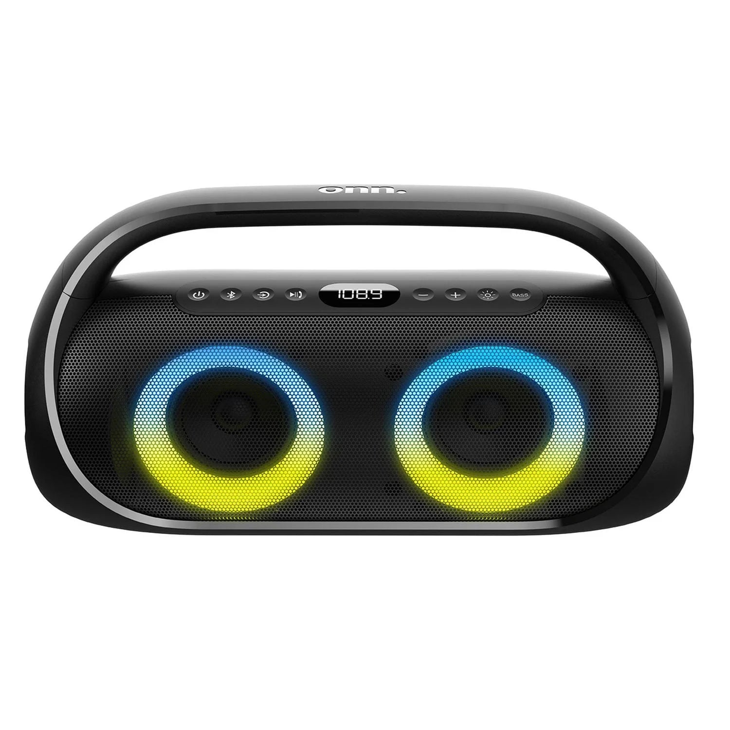 onn. Portable FM Bluetooth Boombox with LED Lighting – Canordi