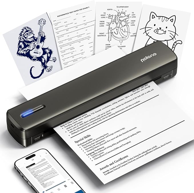 Polono Portable Bluetooth Thermal Printer A4 – Inkless, Compatible wit ...