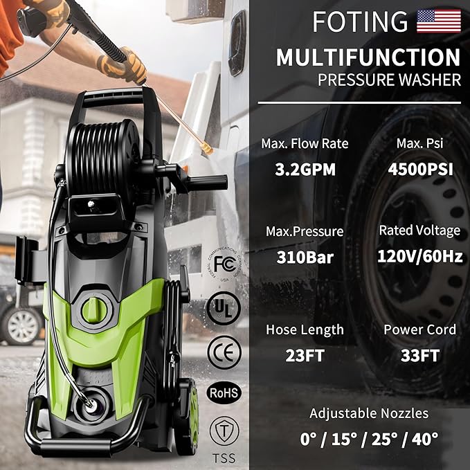 FOTING 4300PSI High Pressure Washer – 3.2 GPM Flow Rate – 120V/60Hz ...